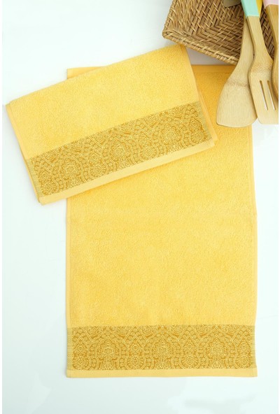 Woop Home 2'li 30 x 50 cm Sarı Damask Desen Bordürlü Mutfak Havlusu