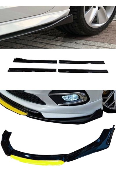 Nissan Tida Flaplı Yan Marşpiyel Eki + 4 Parça Sarı Ön Ek Piano Black Set