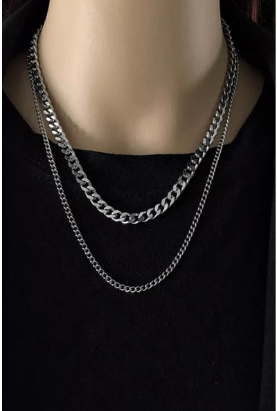 Dumledo Zincir Model 2'li Gümüş Kolye | 925 Ayar Gümüş