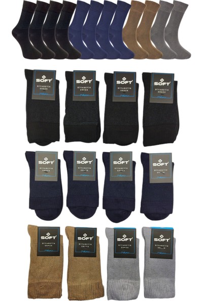 Soft Socks 12'li Erkek Bambu Burun Dikişsiz 4 Renk Sıkmayan Boğazlı Diyabetik Şeker Çorap Soft Socks 12'li Erkek Bambu Burun Dikişsiz 4 Renk Sıkmayan Boğazlı Diyabetik Şeker Çorap