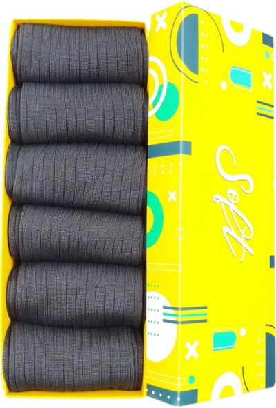 Soft Socks Soft 6'lı Erkek % 100 Merserize Füme Derbyli(Çizgili) Dikişsiz Soket Çorap Kutusu - Özel Ürün