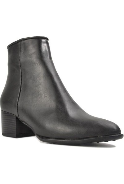 Pabucmarketi Siyah Fermuarlı Kürklü Kadın Topuklu Bot