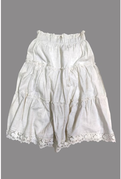 Little Star Kız Çocuk Dantelli Keten Etek