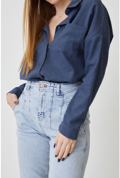 Miostil Tek Cep Gömlek-Indigo