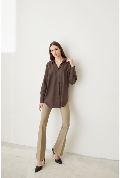 Miostil Düğmeli Kaşe Gömlek-Kahve