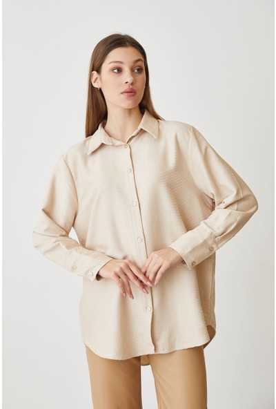 Miostil Düğmeli Gömlek-Açık Bej