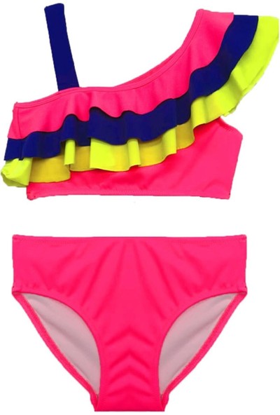 Deep Beach Neon Pembe Renkli Volanlı Kız Çocuk Bikini Takım DB200617BT Deep Beach Neon Pembe Renkli Volanlı Kız Çocuk Bikini Takım DB200617BT