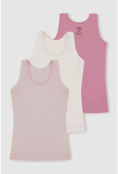 Öts Kız Çocuk Atlet 3'lü Paket %100 Pamuk Ribana