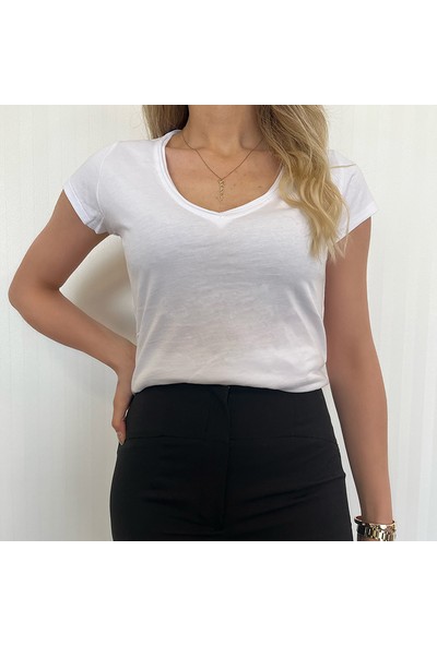 Kadın V Yaka Slimfit Tshirt Kadın V Yaka Slimfit Tshirt