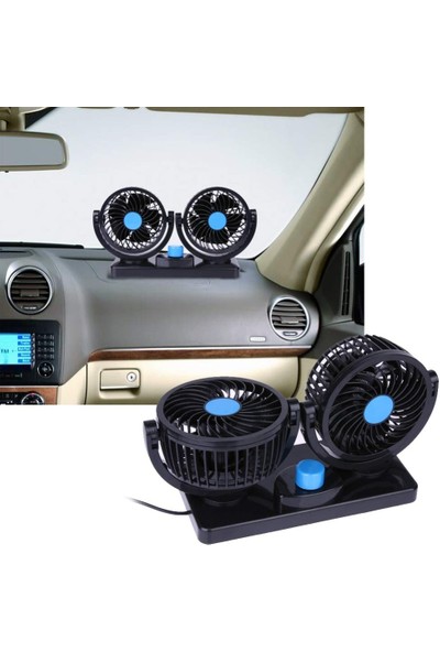 Oto Aksesuarcım Araç Içi Torpido Üstü Çift Fanlı Oto Vantilatör 12V