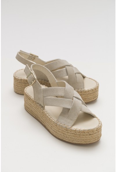 Luvi Cındy Bej Süet Hasır Deri Kadın Sandalet