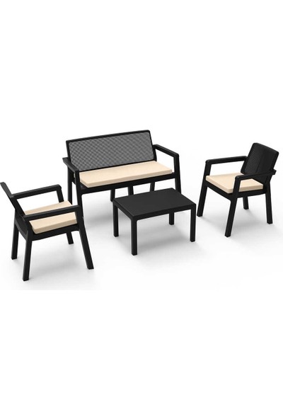 Violet Prestij Siyah 4'lü Bahçe Balkon Masa Takımı