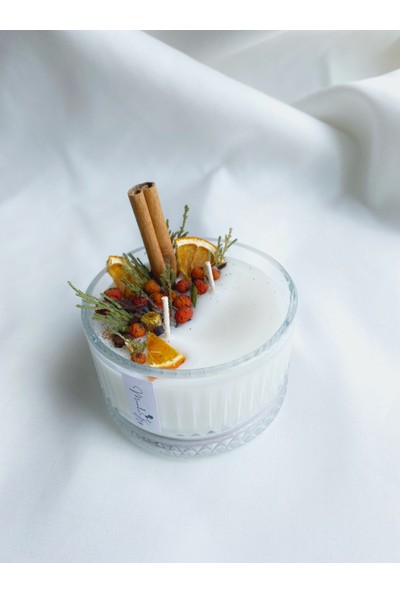 Tarçınlı Doğal 100% Soya Mumundan Yapılmış Portakal Desenli Mum / Mumluk Tarçınlı Doğal 100% Soya Mumundan Yapılmış Portakal Desenli Mum / Mumluk