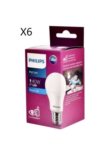 Philips Ledbulb 6-40W E27 2700K 6 Adet Beyaz Işık LED Ampul Philips Ledbulb 6-40W E27 2700K 6 Adet Beyaz Işık LED Ampul