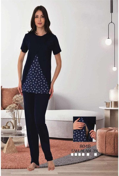 Effortt Lacivert Desenli Hamile Lohusa Pijama Takımı Effortt Lacivert Desenli Hamile Lohusa Pijama Takımı