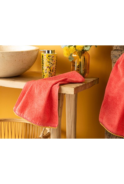 English Home Sandy Cottony With Crochet Hand Towel Pink-Yellow English Home Sandy Cottony With Crochet Hand Towel Pink-Yellow