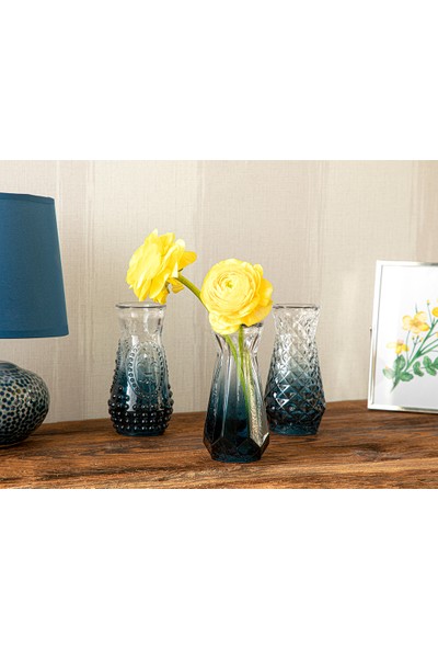 English Home Ayra 3'lü Vazo 6X12 cm Mavi