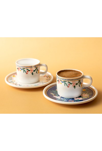 Flower Spree Porselen 2'li Kahve Fincan Takımı 90 ml Beyaz - Lacivert Flower Spree Porselen 2'li Kahve Fincan Takımı 90 ml Beyaz - Lacivert