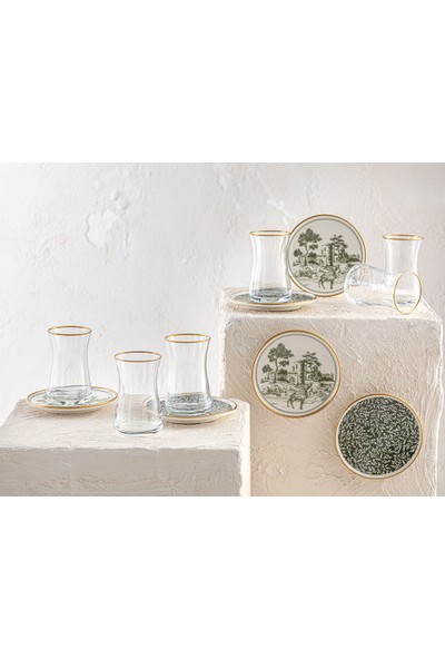 English Home Deer Porselen 12 Parça Çay Takımı 160 ml Yeşil