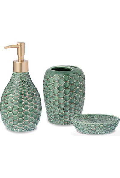 English Home Gina 3'lü Banyo Seti 10,8x7,2x3 cm Yeşil