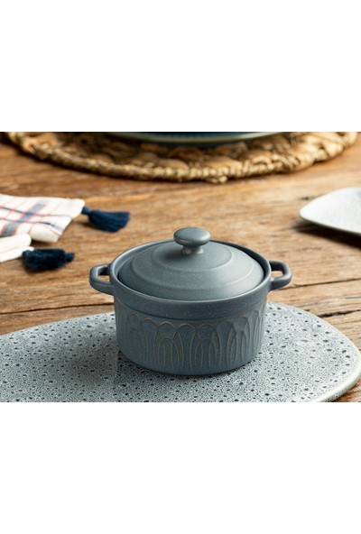 English Home Ripple Stoneware Mini Tencere 14 cm Lacivert