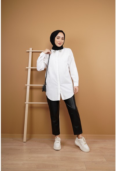 Taş Yaka Detaylı Tesettür Kadın Gömlek