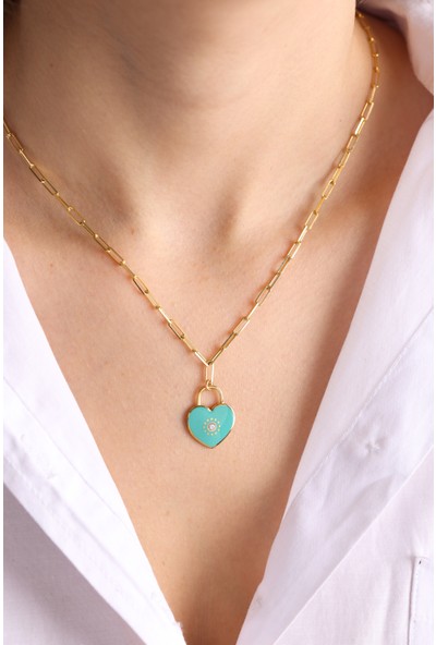 Cakan Jewelry Kalp Kilit Mineli Gümüş Kolye Cakan Jewelry Kalp Kilit Mineli Gümüş Kolye