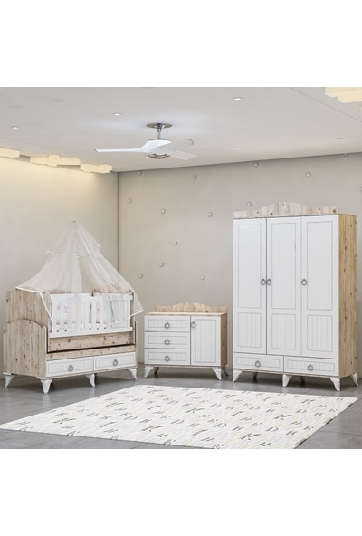 Garaj Home Defne Membran Country Asansörlü Bebek Odası Takımı - Kombinli-Uyku Seti-Krem