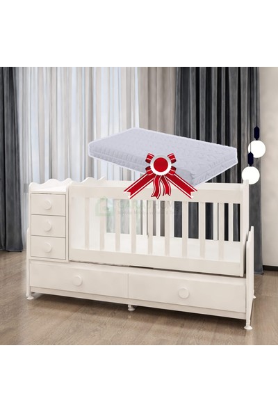 Garaj Home Melina 5 Çekmeceli Mdfli Büyüyen 60X120 Beşik (Yatak Hediyeli )- Garaj Home Melina 5 Çekmeceli Mdfli Büyüyen 60X120 Beşik (Yatak Hediyeli )-