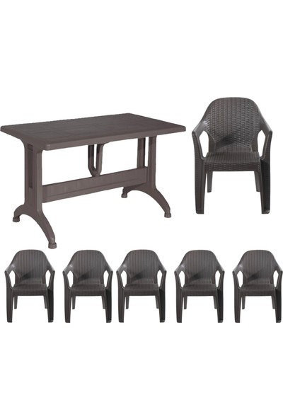 Bs Plastik 80X140 Polo Rattan Plastik Masa 6 Adet Sandalye Takımı Bs Plastik 80X140 Polo Rattan Plastik Masa 6 Adet Sandalye Takımı
