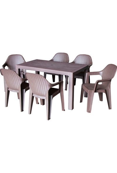 Bs Plastik Polo Rattan 80X140 Plastik Masa 6 Adet Sandalye Takımı Bs Plastik Polo Rattan 80X140 Plastik Masa 6 Adet Sandalye Takımı