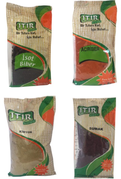 Itır Acı Kırmızı Toz Biber 100 gr + Isot 100 gr + Sumak 100 gr + Kimyon 100 gr Itır Acı Kırmızı Toz Biber 100 gr + Isot 100 gr + Sumak 100 gr + Kimyon 100 gr
