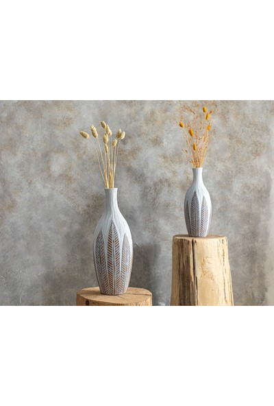 English Home Elegant Leaf Vazo 16X16X42 cm Beyaz