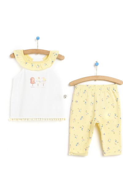 Bebbek Yenidoğan Sunshine Yakası Fırfırlı Bluz-Tayt 2li Takım