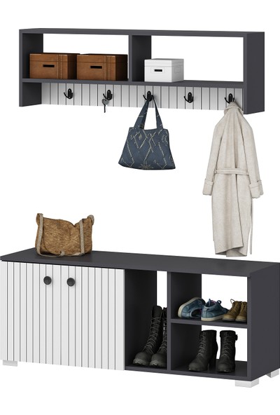 Cantek Iki Kapaklı Yedi Raflı Sarandon Portmanto Antrasit-Beyaz Cantek Iki Kapaklı Yedi Raflı Sarandon Portmanto Antrasit-Beyaz