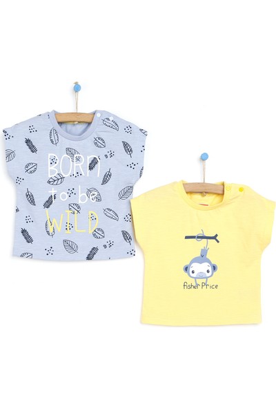 Fisher Price Orman Partisi Erkek Bebek Maymun Baskılı 2li Tshirt
