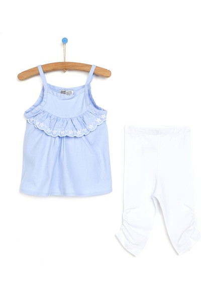 Hello Baby Brode Detaylı Kız Bebek Ip Askılı Bluz - Tayt