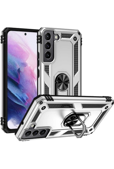 Case 4U Samsung Galaxy S22 Plus Uyumlu Kılıf Çift Katmanlı Yüzüklü Manyetik Vega Kapak Gümüş Case 4U Samsung Galaxy S22 Plus Uyumlu Kılıf Çift Katmanlı Yüzüklü Manyetik Vega Kapak Gümüş