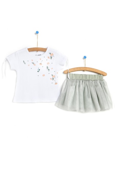 Hello Baby Sarmaşık Kız Bebek Kaşkorse Nakışlı Bluz-Tül Etek