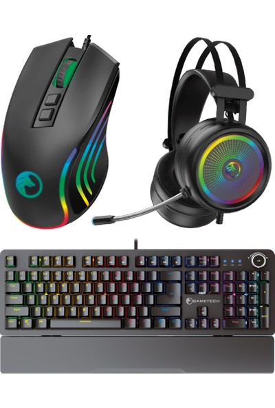 Gametech Jemil Rgb Prime Mouse + Blackrider Blue Switch Klavye + Feel Kulaklık Gaming Set Gametech Jemil Rgb Prime Mouse + Blackrider Blue Switch Klavye + Feel Kulaklık Gaming Set
