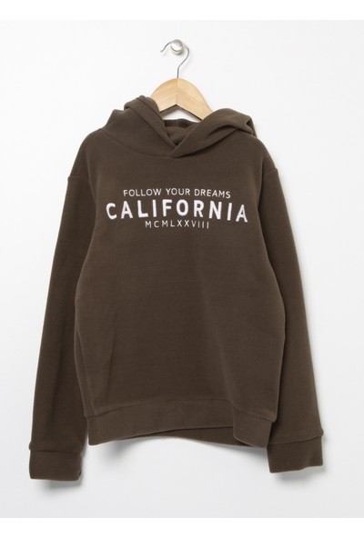 Limon Haki Fermuarlı Çocuk Nakışlı Sweatshirt