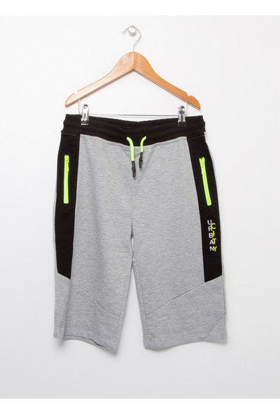 Funky Rocks Bağlamalı Cepli Baskılı GriMelanj Erkek Şort