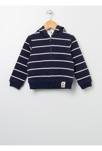 Mammaramma 22SB-03 Kapüşonlu Lacivert -Beyaz Baskılı Bebek Sweatmont