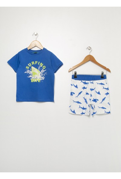 Funky Rocks Lacivert Bisiklet Yaka Standart Fit Desenli Erkek Çocuk Pijama Takımı