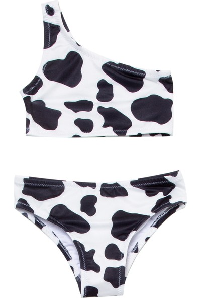 Funky Rocks Siyah - Beyaz U Yaka Standart Fit Kız Çocuk Bikini Takım