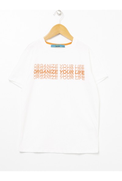 Funky Rocks FUNKY-B14 Ekru Bisiklet Yaka Baskılı Erkek Çocuk T-Shirt