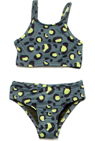 Funky Rocks Haki U Yaka Standart Fit Kız Çocuk Bikini Takım