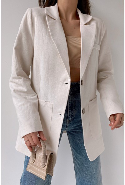MyLove Çok Cepli Keten Ceket Taş