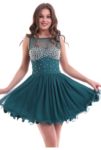 Ottawe Kadın Önü Boncuk Taşlı Etek Tül Kloş Kısa Party Mezuniyet Mini Kısa Elbise OTTW-8031 Ottawe Kadın Önü Boncuk Taşlı Etek Tül Kloş Kısa Party Mezuniyet Mini Kısa Elbise OTTW-8031
