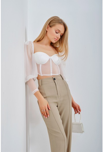 MyLove Transparan Stars Bluz Beyaz MyLove Transparan Stars Bluz Beyaz